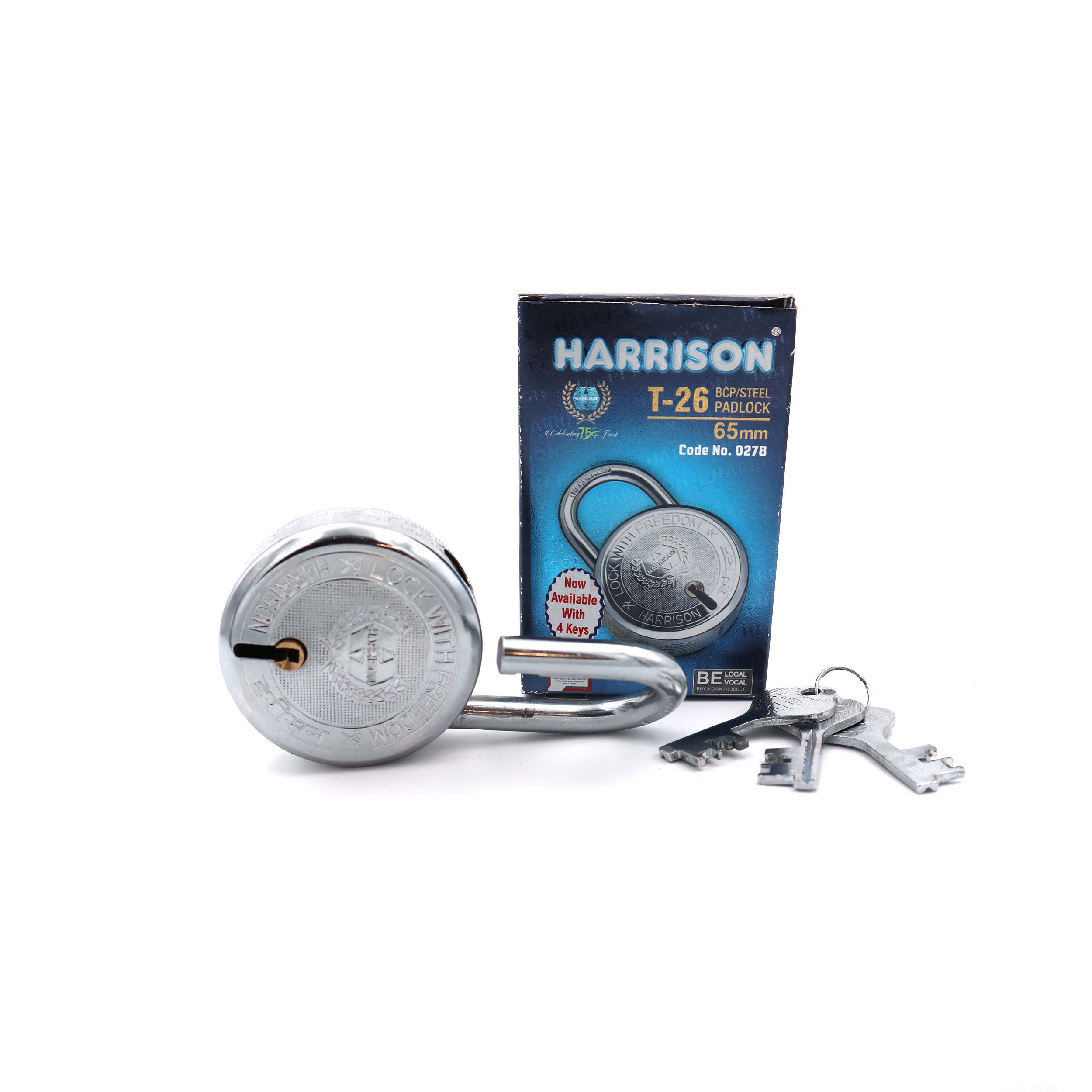 Harrison Locks - Harrison Premium Round Padlock BCP Finish Size-65mm